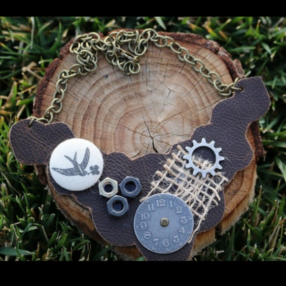 Jewelry | Leather Mixed Oddities Bib Necklace | Poshmark